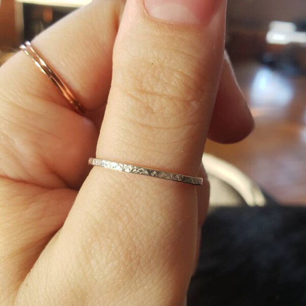 Medium Imprinted Stacking Ring, Square Edge Ring in Sterling Silver ...