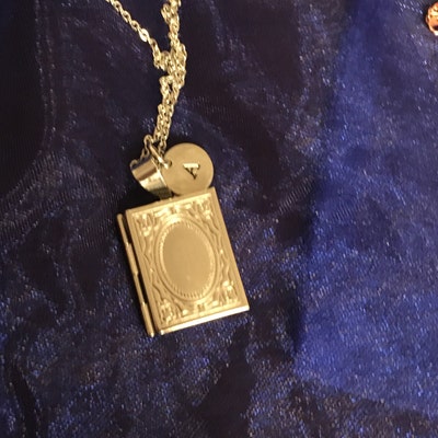 Silver Book Locket Charm Necklace, Stainless Steel Chain Necklace ...