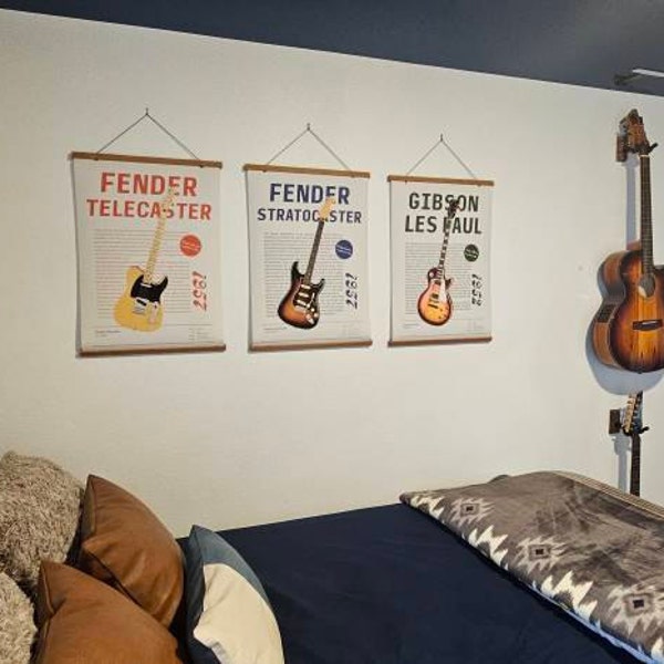 Retro Poster Set, Electric Guitar Posters, Vintage Aesthetic, Set of 3 ...