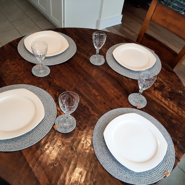 Colorful Round Placemats Set of 4, Handmade Braided Dining Mat in Lilac ...