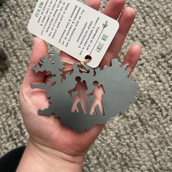 Iceland Hiking Ornament With 2 Hikers Cut Outs Made From Raw Steel ...