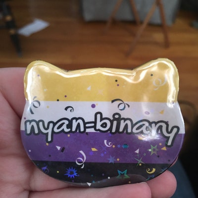 Nonbinary Nyan-binary Pride Button Cat Kitty Non Binary Gender Neutral Flag Pin Back Badge ...