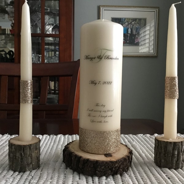 Personalized Unity Candle SET With Monogram, Champagne Gold Glitter ...