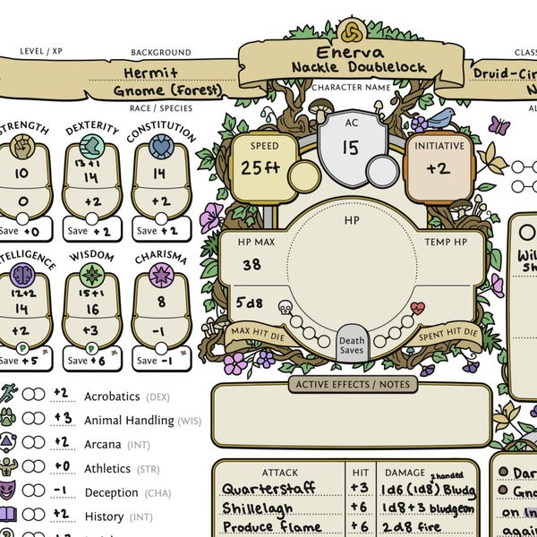 Scheda personaggio DnD 5e: PDF compatibile con la quinta edizione di ...