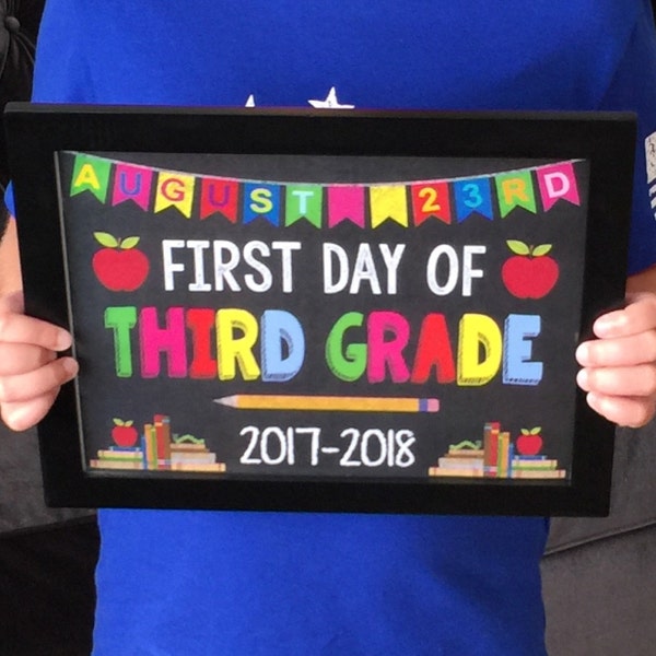 First Day of Third Grade Chalkboard Sign, First Day School Sign, First ...