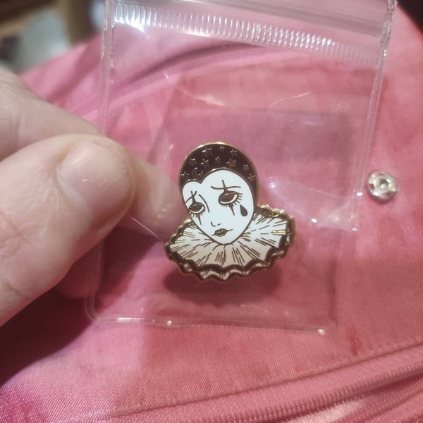 Sad Pierrot Clown Girl Enamel Pin - Golden Metal - Etsy