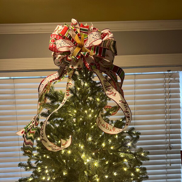 Large Christmas Tree Topper Bow, Nutcracker Tree Topper Bow, Red, Green, Gold, Black, Ivory ...
