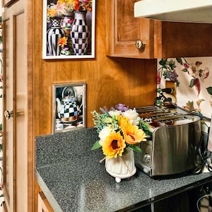 Black and White Checkered Decor Digital Art Print of A Pot and Flowers ...