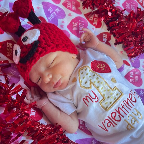 Love Bug Beanie, NB Love Bug, Red Hearts, February Baby, 3-6 Valentine ...