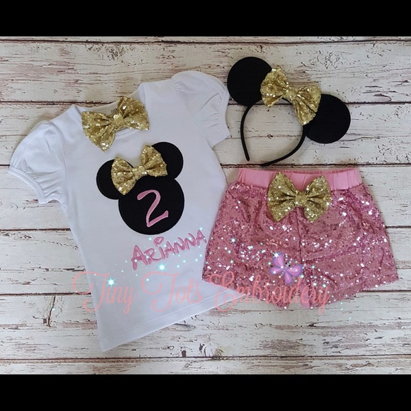 Mouse Birthday Outfit: Personalized Embroidered Top Sequin Shorts Hair ...