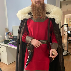 Thick White Viking Sheepskin Cloak With Thorhammer Leather Brooches and ...