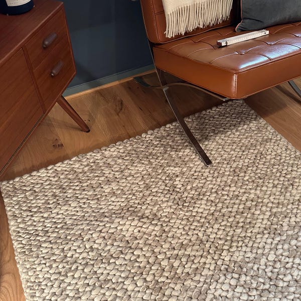 Rainbow Chunky Wool Loop Rug Hand Knotted, Multi Coloured, Soft, Funky ...