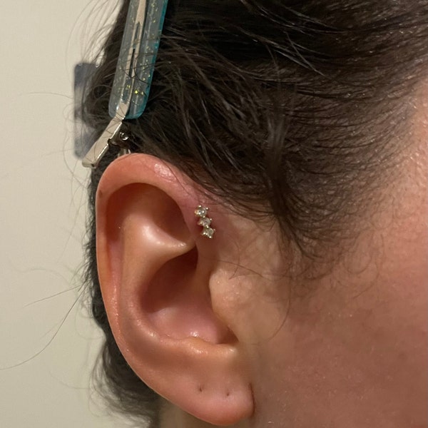 14k Solid Gold Forward Helix 3 Cz Prung Set Labret..16g..6mm - Etsy