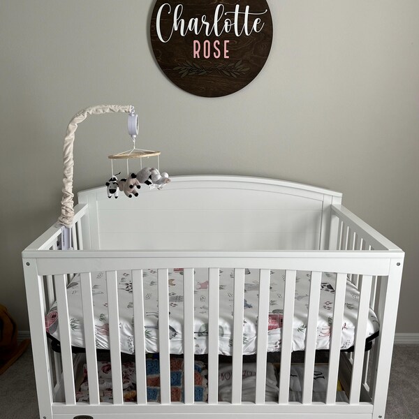 Nursery Name Sign, Above Crib Name Sign, Round Name Sign, Boho Baby ...