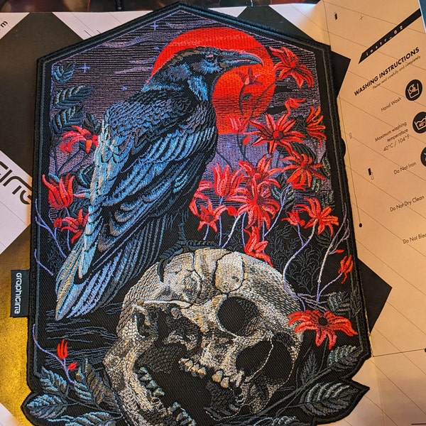 Embroidered Raven Skull Patch: Crow Occult Gothic Medieval Wicca Iron ...