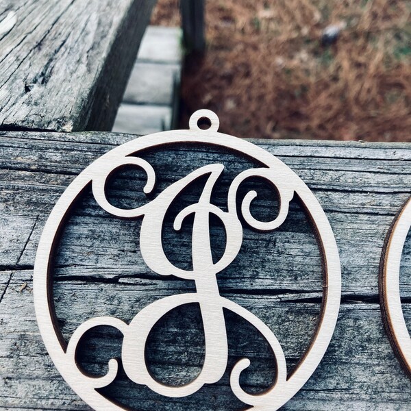 Monogram Circle Ornament, Miniature Circle Monogram, Wood Ornament, Car ...