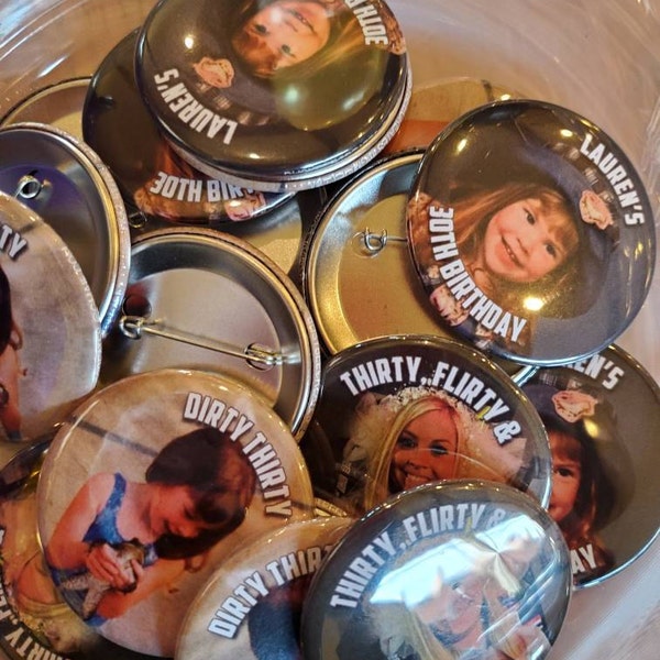 50th Birthday Milestone Adult Party Favor, Custom Photo Pins - 15 ...