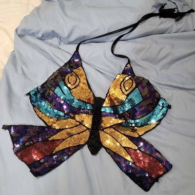 Y2K Silver Holographic Sequin Butterfly Halter Top - Etsy