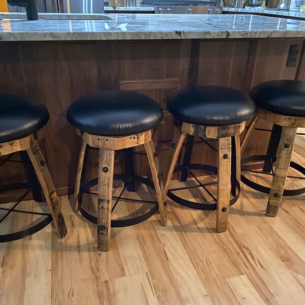 Whiskey Barrel Stave Bar Stools With Cushioned Swivel Seats, FREE ...