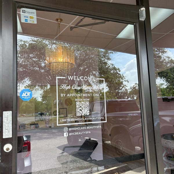 Custom Storefront Vinyl Decal | Welcome Sign, Business Hours, QR Code ...