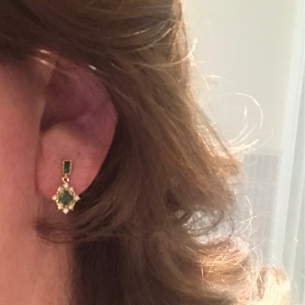 Gold & Green, Drop Earrings, Presents for Her, Emerald Green, Gold ...