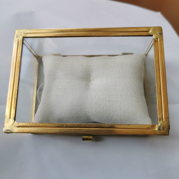 Ring Box Gold With Beige Pillow | Glass Ring Box Square | Personalized ...
