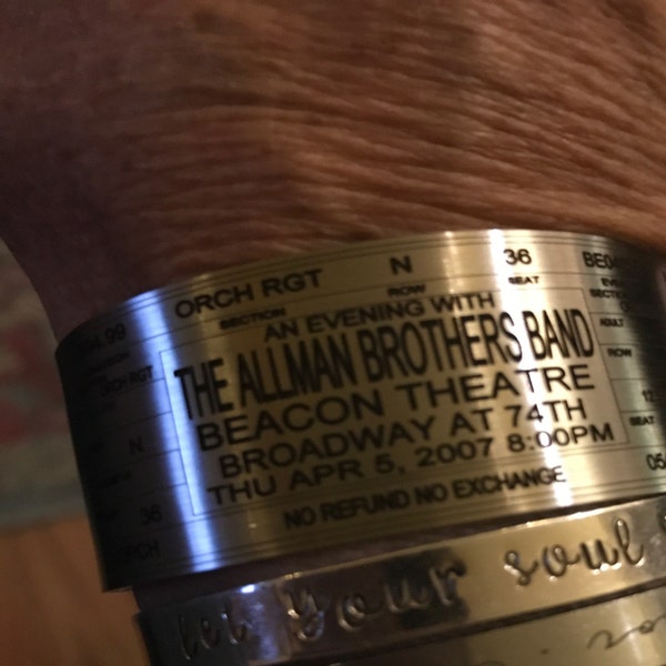 Concert Ticket Bracelet, Silver or Gold Stainless Steel Cuff Bracelet ...