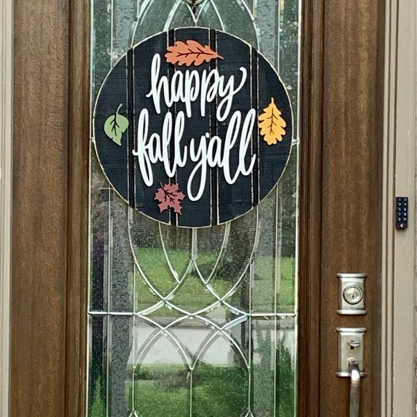 Front Door Decor, Happy Fall Y'all Door Sign, Fall Door Hanger, Autumn ...