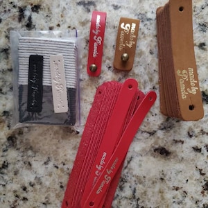 Custom leather labels with logo personalized folded tags with | Etsy