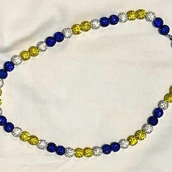 Aunt Blue Pearl Baseball Beaded Necklace Pearl Dodgers Chain Blue White ...