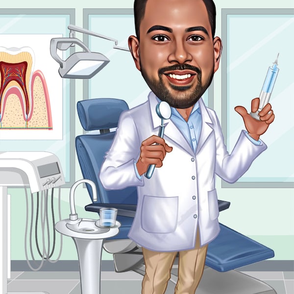 Custom Male Dentist Cartoon Portrait, Dentist Portrait, Gift for ...
