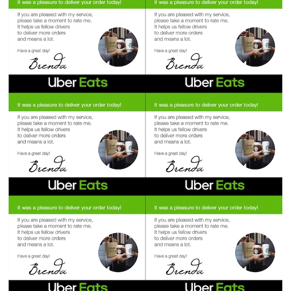 Uber Eats Delivery Driver Thank You Card, Personalized, Printable Card ...
