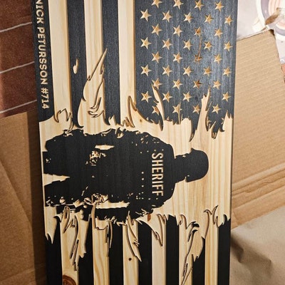 Custom Engraved Sheriff's Wooden Flag Personalized Law Enforcement ...