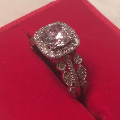 REAL Rose Gold Engagement Ring Set of 3 , Wedding Set , Moissanite ...