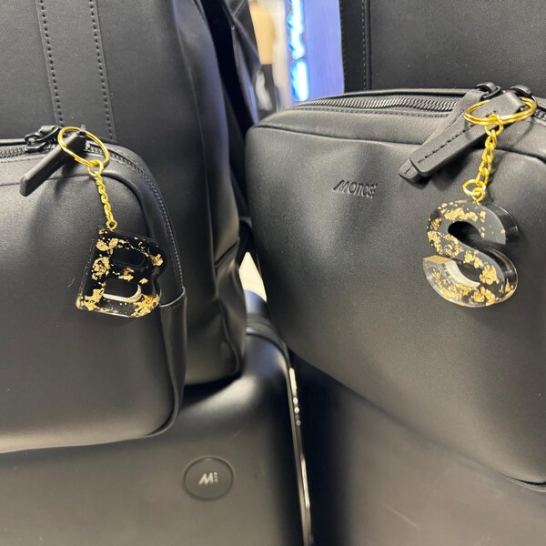 Glam Black, Clear and Gold Initial Keychain | Resin Initial Keychain ...