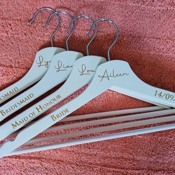 New!personalised Wedding Hangers | White Hangers | Bridesmaid Gift ...