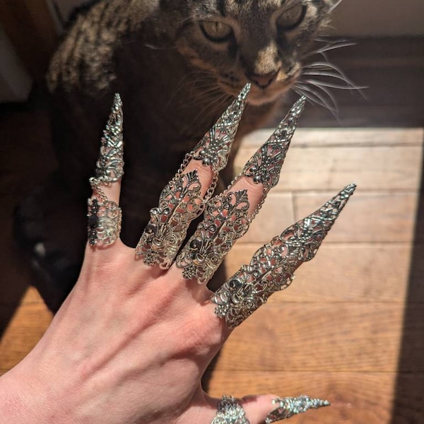 Full Armor Articulated Finger Claws Nails Ring Gold Set Style 2 ...