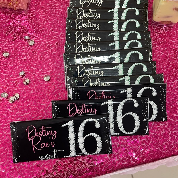 EDITABLE Bling Pink & Black Sweet 16 Sixteen Candy Bar Wrappers ...