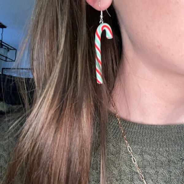 Candy Cane Dangle Earrings, Christmas Earrings, Hypoallergenic, Candy ...