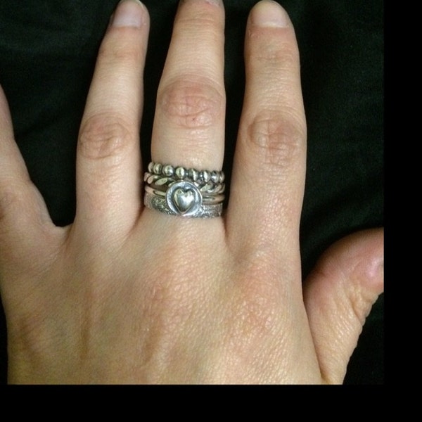 Silver Heart Ring Set Stacking Rings Set Sterling Silver Stacking Rings ...