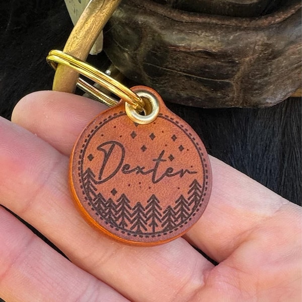 Custom Leather Dog Tags - Handmade Engraved Stargazing Nature Design ...