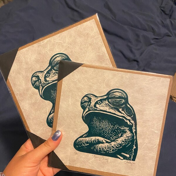 Frog With Their Arms Crossed - Original Handmade Linocut Print. Title ...