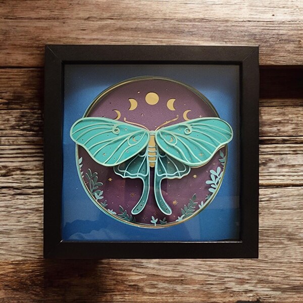 3D Luna Moth Shadow Box, Animal Shadow Box SVG, Mystical Moth Papercut ...
