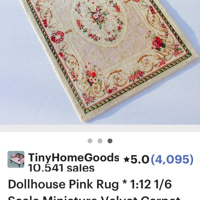 Dollhouse Pink Rug 1:12 1/6 Scale Miniature Velvet Carpet Dusty Pink ...