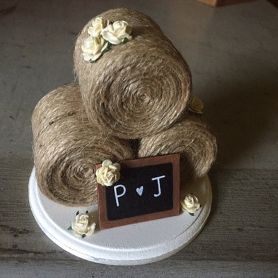 Rustic Wedding Cake Topper Rose Cake Topper Hay Bale Cake Topper Barn ...