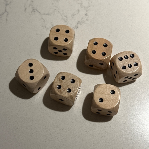Natural Hand Crafted Solid Wooden Dice - Various Sizes, 30mm, 25mm ...