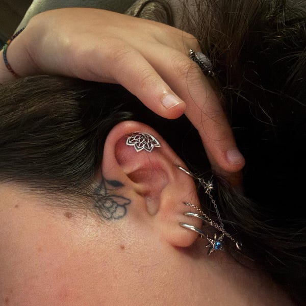 Boho Helix Earring • Geometric Mandala Lotus Flower Hidden Helix • Piercing 18G 16G • Cartilage ...