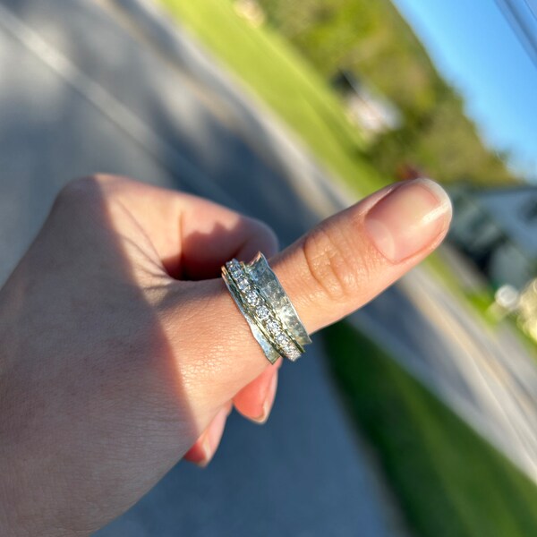 Aria Spinner Ring - Handmade 925 Sterling Silver and 14K Yellow Gold Handmade Spinner Ring ...