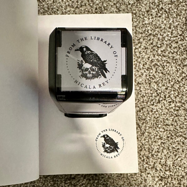 Horror Book Stamp Personalized | Raven on Skull Library Stamp Custom ...