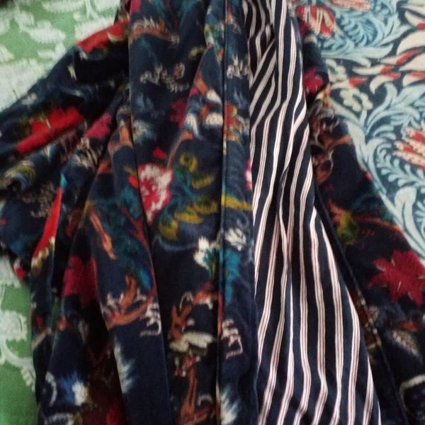 Pink Bird Print Velvet Kimono Robes, Morning Tea Velvet Coat ...